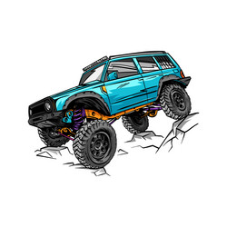 Off road car sketch sticker design template Vector Image