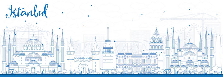 Outline istanbul skyline with blue landmarks Vector Image
