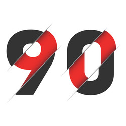90 9 0 number logo design with a creative cut Vector Image
