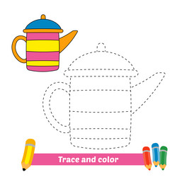 Trace and color for kids tea pot Royalty Free Vector Image