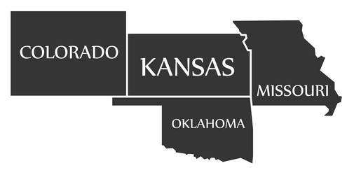 Kansas - missouri oklahoma arkansas map Royalty Free Vector