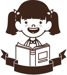 Silhouette student girl with school supplies Vector Image