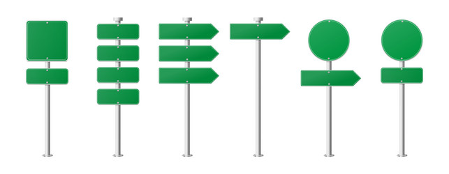 Set green color road signs Royalty Free Vector Image