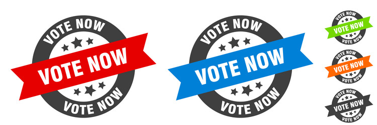 Vote now ribbon round red sign Royalty Free Vector Image