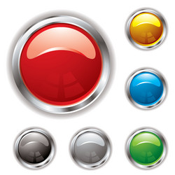 Colored glass 3d buttons with chrome frame round Vector Image