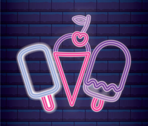 Ice cream shop neon light label Royalty Free Vector Image
