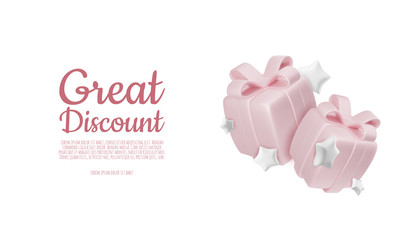 Realistic holiday design with soft pink gift boxes