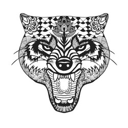 Stylized wolf head with nature landscape Vector Image