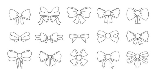 Simple line bows on ribbon bow string set Vector Image