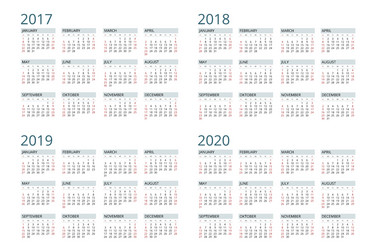 Calendar for 2017 2018 2019 2020 Royalty Free Vector Image