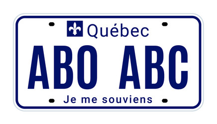 Quebec license number plate registration canada Vector Image