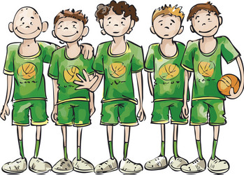 Cartoon basketball kids team in uniform Royalty Free Vector