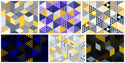 Seamless dotted cubes backgrounds set dots boxes Vector Image