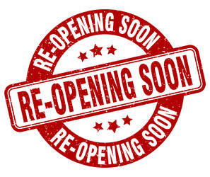 Re-opening soon stamp label round Royalty Free Vector Image