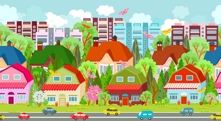 Seamless border with winter cute cityscape Vector Image