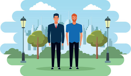 Cartoon two men in park Royalty Free Vector Image