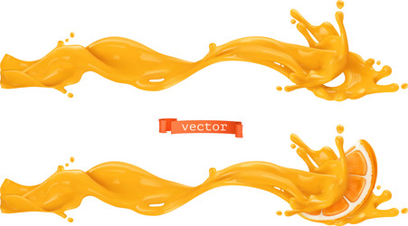 Realistic lemon splash flow with leaves Royalty Free Vector