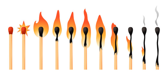 Burning matchstick animation combustion process Vector Image