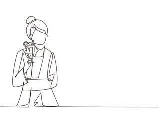 Single continuous line drawing young woman Vector Image