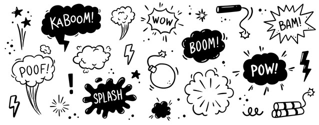 Comic bomb boom element hand drawn cartoon Vector Image
