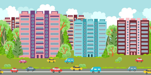 Isolated seamless border with cityscape on white Vector Image