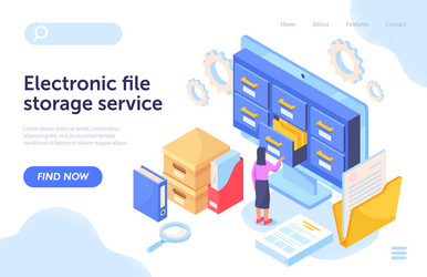 Document management laptop with data files Vector Image