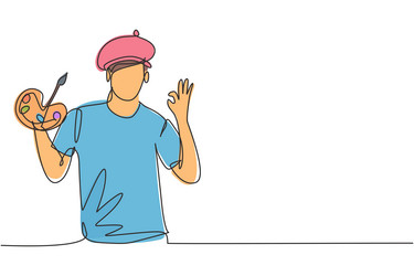 Continuous one line drawing artist painter Vector Image