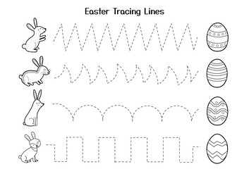 Easter tracing lines worksheet for kids Royalty Free Vector