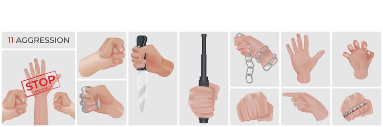 Hand aggression realistic text composition Vector Image