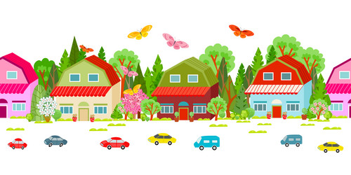 Idealistic seamless border with rural landscape Vector Image