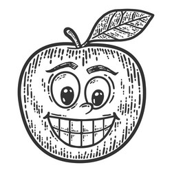 Apple with a comic face sketch scratch board Vector Image