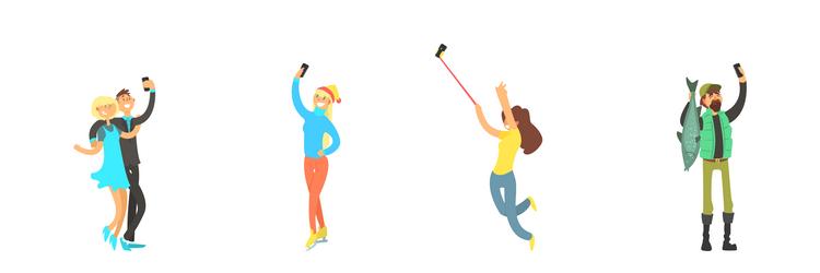 People character take selfie and photo with Vector Image