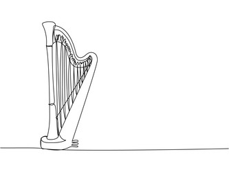 Harp one line art continuous line drawing Vector Image