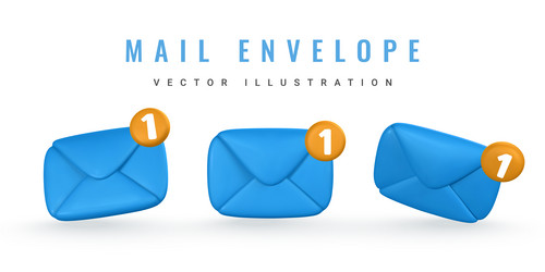 3d realistic mail envelope icon incoming mail Vector Image