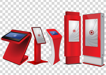 Five red promotional interactive information kiosk