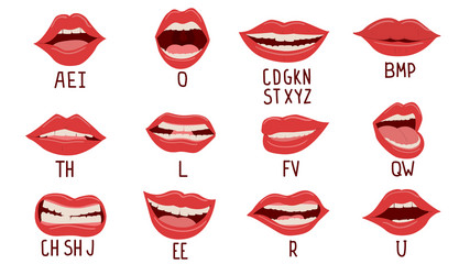 Mouth sound pronunciation lips phonemes animation Vector Image