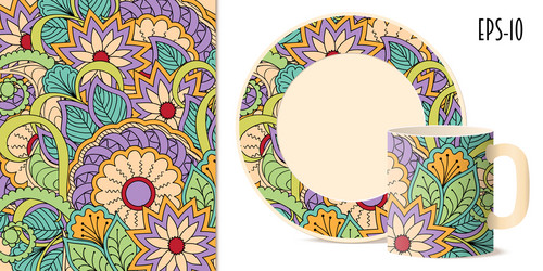 Colorful zen floral pattern with mandalas Vector Image