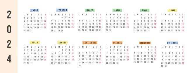 English vertical calendar 2024 year Royalty Free Vector