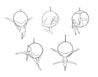 Acrobat dancer in circus hoop aerial set Vector Image