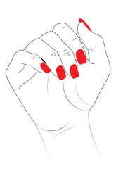 Hand with red nails line art Royalty Free Vector Image