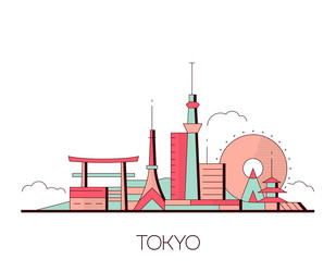 Tokyo skyline japan line art Royalty Free Vector Image