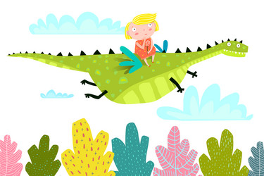 Boy riding dragon Royalty Free Vector Image - VectorStock