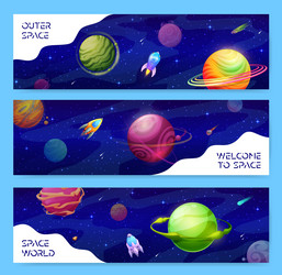 Cartoon galaxy space banners fantasy alien ufo Vector Image