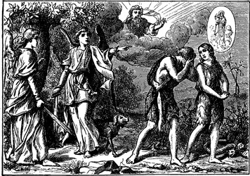 Adam and eve driven out of the garden of eden Vector Image