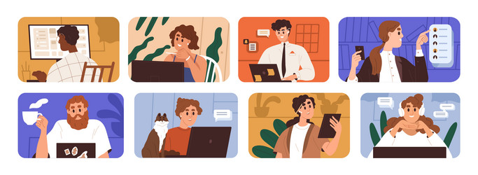 Distant learning concept scenes set online Vector Image