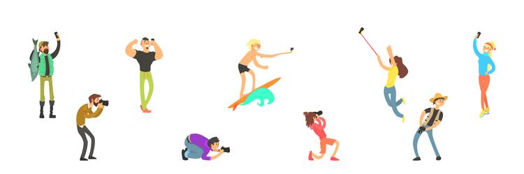 Professional photographer with camera take photo Vector Image
