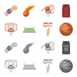 Basketball and attributes cartoonmonochrome icons Vector Image