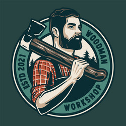Bearded lumberjack with axe axeman handyman logo Vector Image