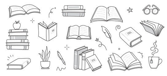 Book library stack sketch set hand drawn Vector Image