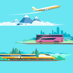Travel to different transport flat design Vector Image